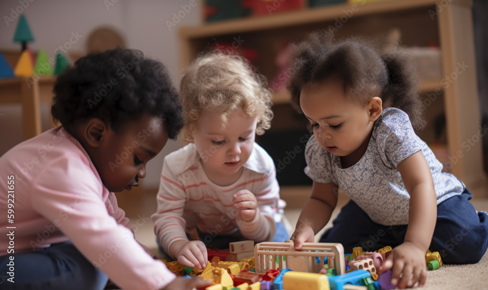 Preschool multiethnic kids enjoying learning at kindergarten ...