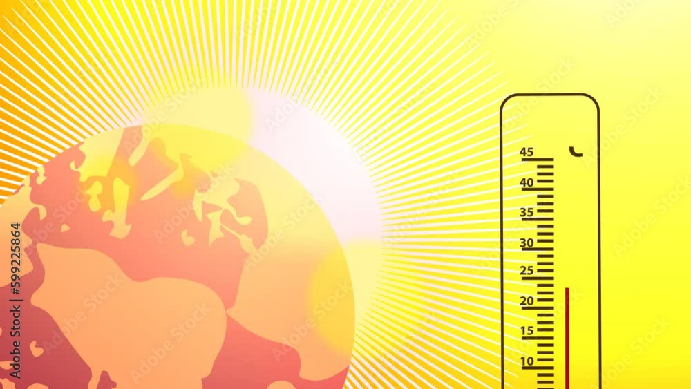 Thermometer on sky and shining sun. Heat wave, increase high ...