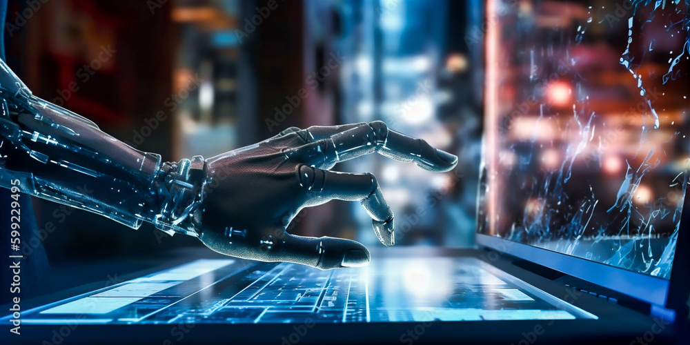 Robot hand ai artificial intelligence assistance work with computer ...