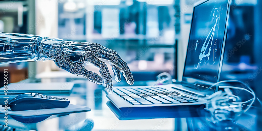 Robot hand ai artificial intelligence assistance work with computer ...