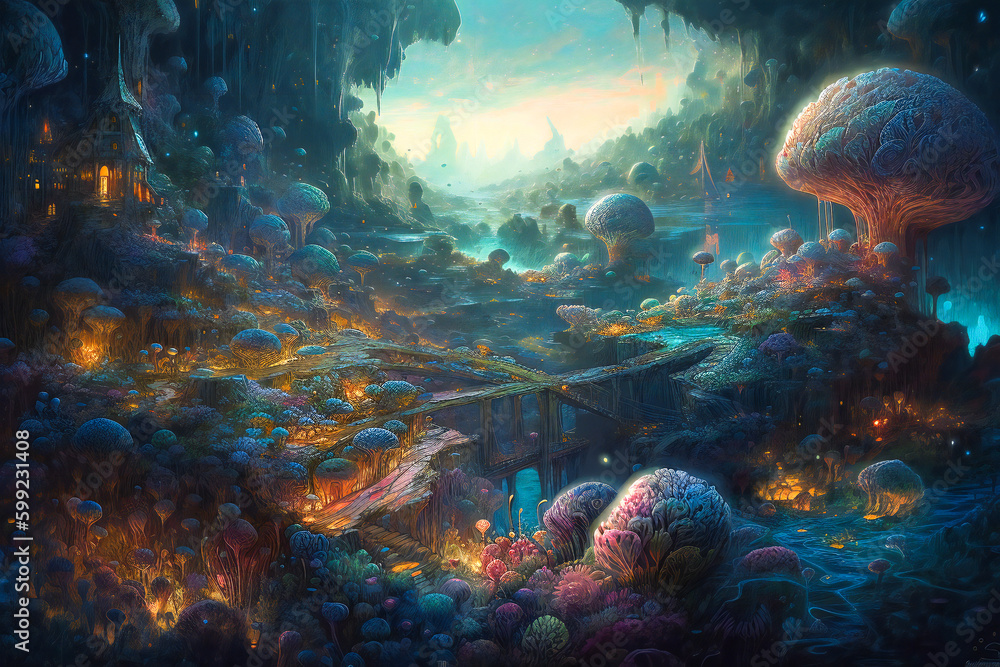 Surreal fantasy landscape on an alien planet. Created with Generative ...