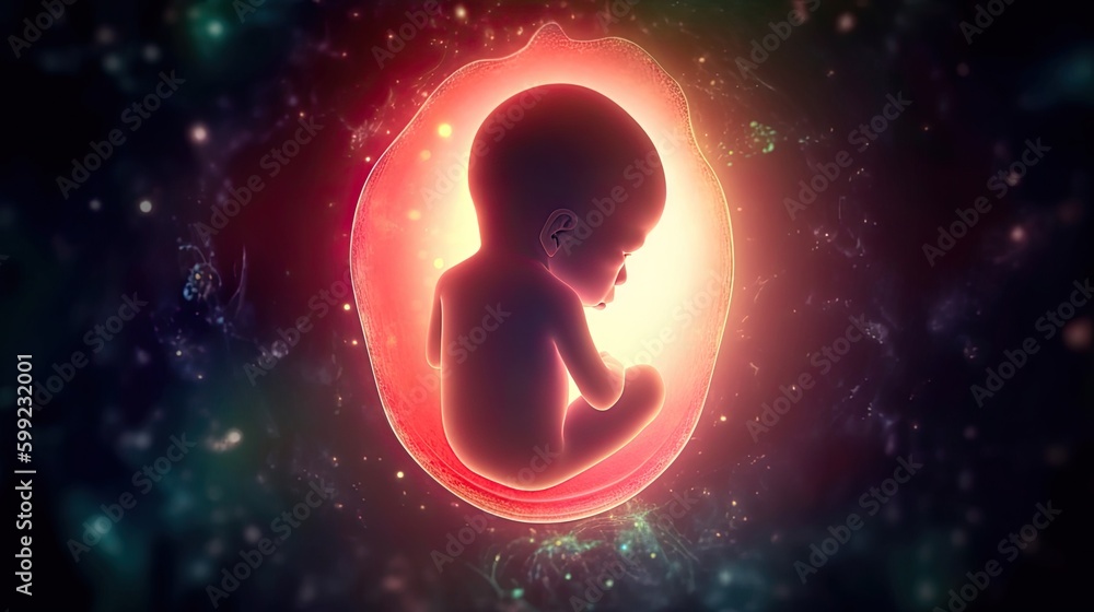 Child in womb, unborn little baby in utero of mother, development of ...