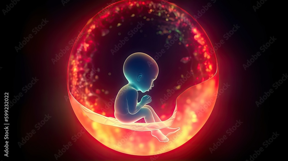 Child in womb, unborn little baby in utero of mother, development of ...