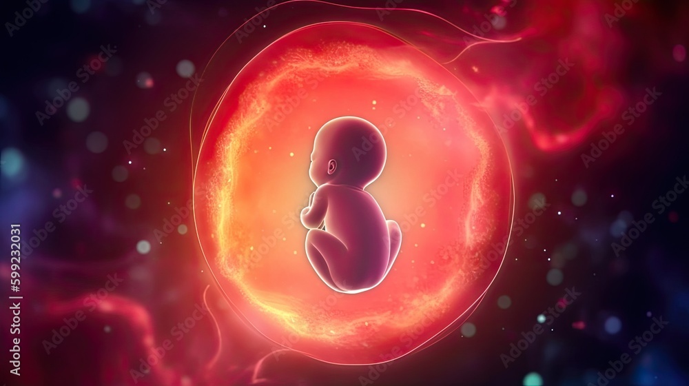 Child in womb, unborn little baby in utero of mother, development of ...