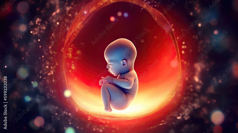 Child in womb, unborn little baby in utero of mother, development of ...