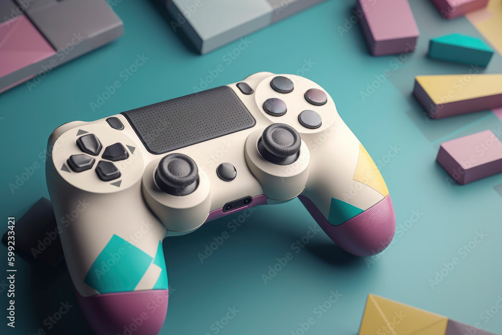 Colorful game controller, joystick, gamepad over 3d vibrant geometric ...