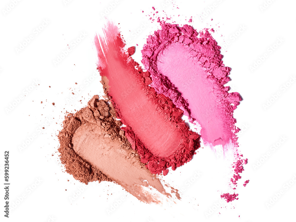 Powder makeup on white background. Texture of makeup powder smear ...