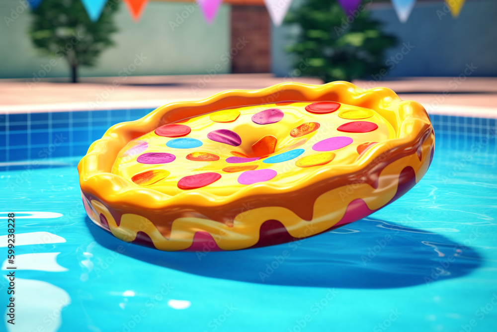 A colorful and playful pool float, shaped like a giant slice of pizza ...