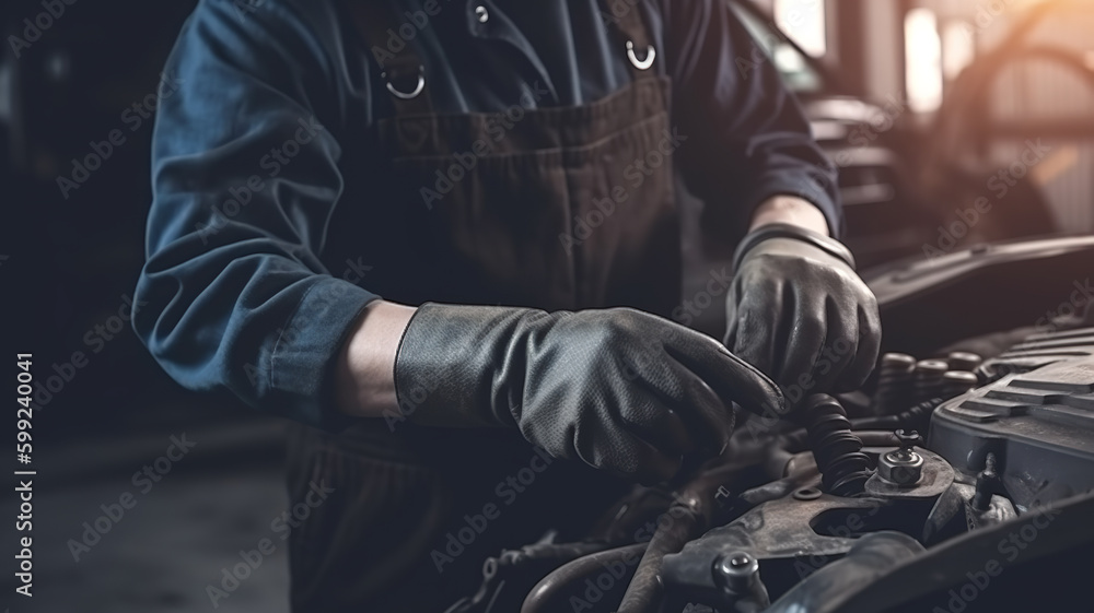 Mechanic man examining and maintenance to customer the engine a vehicle ...