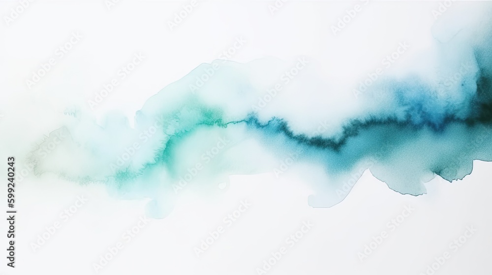 Watercolour teal smudge paint on the pure white background. Aquarelle ...