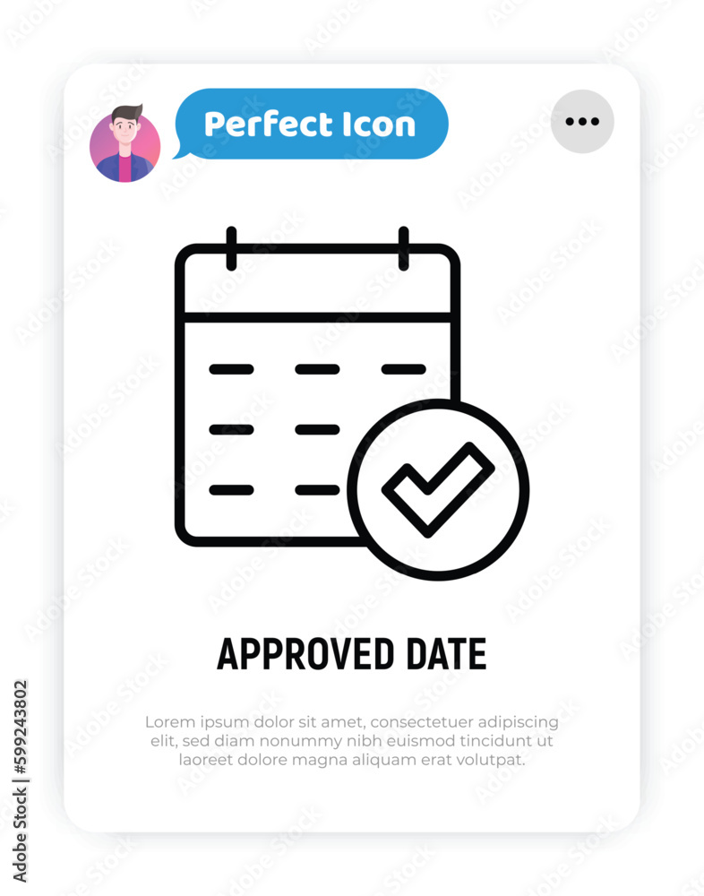 Approved date thin line icon. Calendar with check mark. Business plan ...