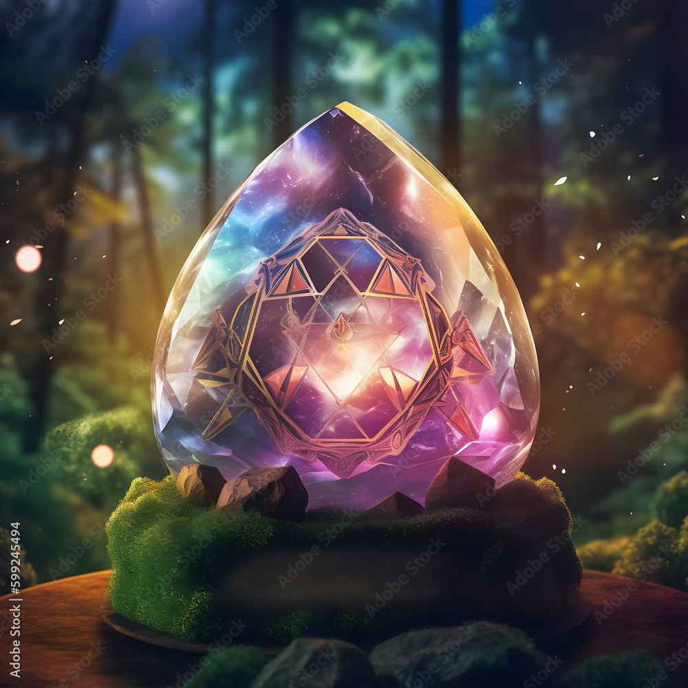 Magic sorcerer's stone with symbols on it on forest background with ...