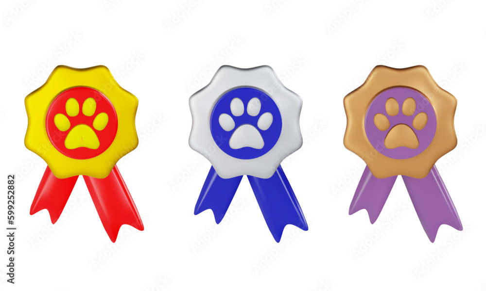 render An award medal with a ribbon in the form of a dog or cat paw ...