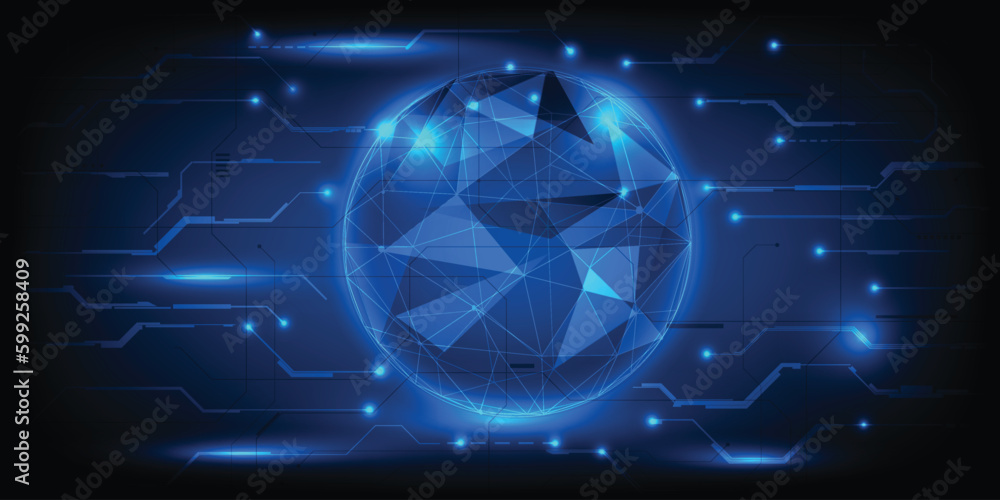 Vector illustrations of hologram hi tech globe floating on futuristic ...