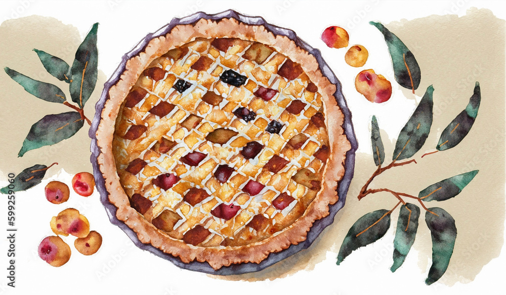 Baked traditional pie with cute vintage lattice upper crust and tasty ...