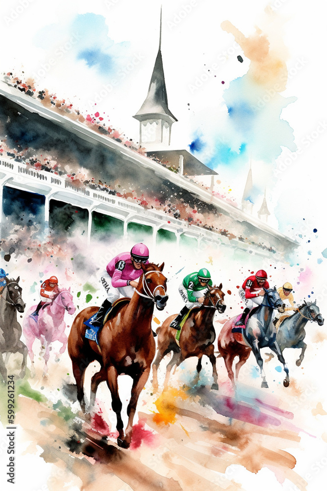 Churchill Downs Horse Race Watercolor Art - Louisville Derby and Oaks ...