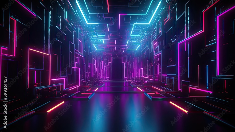 3D abstract background, graphic resources, Neon lights wire, black and ...