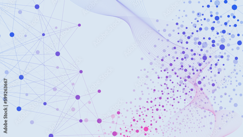 Abstract Molecular Structure With Dots And Lines Connection And Wave Flow Background For Network