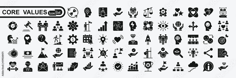 Core values icon collection. Vector solid collection of icons. Stock ...