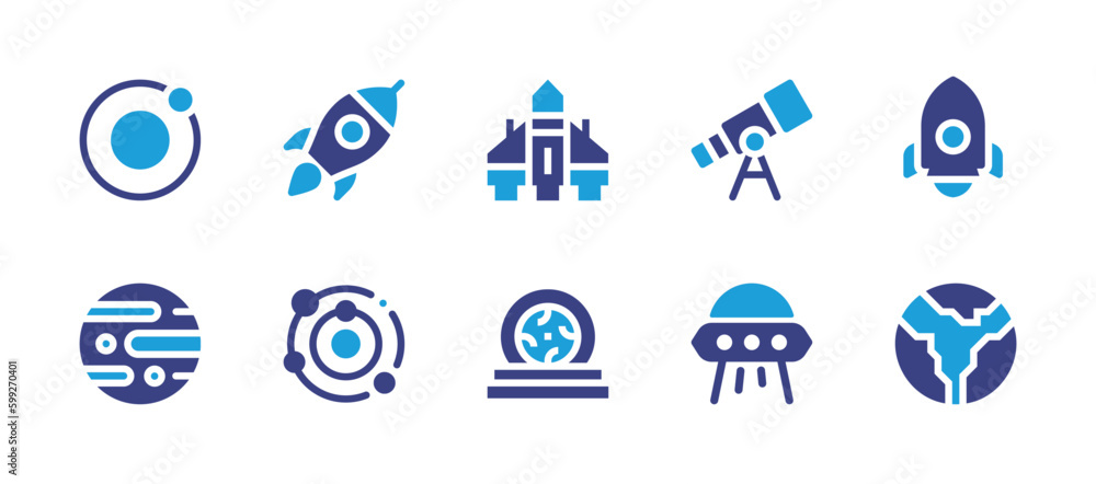Space icon set. Duotone color. Vector illustration. Containing moon ...