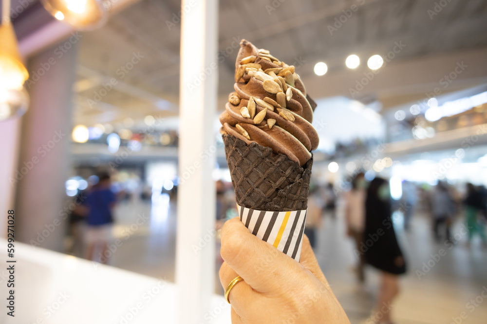 Plant Base Ice Cream soft server Two Tone Chocolate and Mint with ...