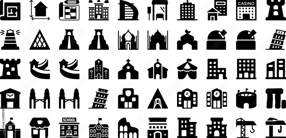 Architect Icon Set Isolated Silhouette Solid Icons With Project ...