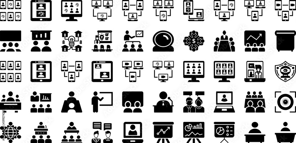 Conference Icon Set Isolated Silhouette Solid Icons With Business ...