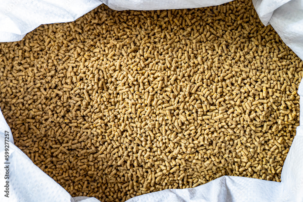 Feed for livestock. Rich nutritional Pellet animal feed on white ...