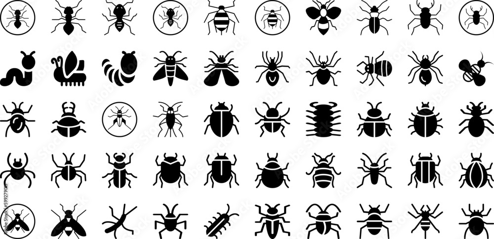 Insect Icon Set Isolated Silhouette Solid Icons With Vector, Set, Fly ...