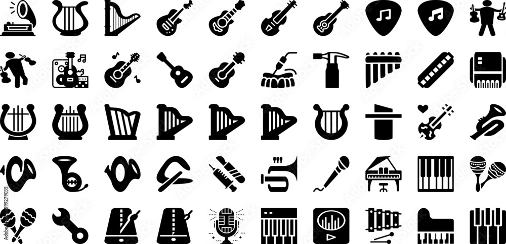 Instrument Icon Set Isolated Silhouette Solid Icons With Line, Icon ...
