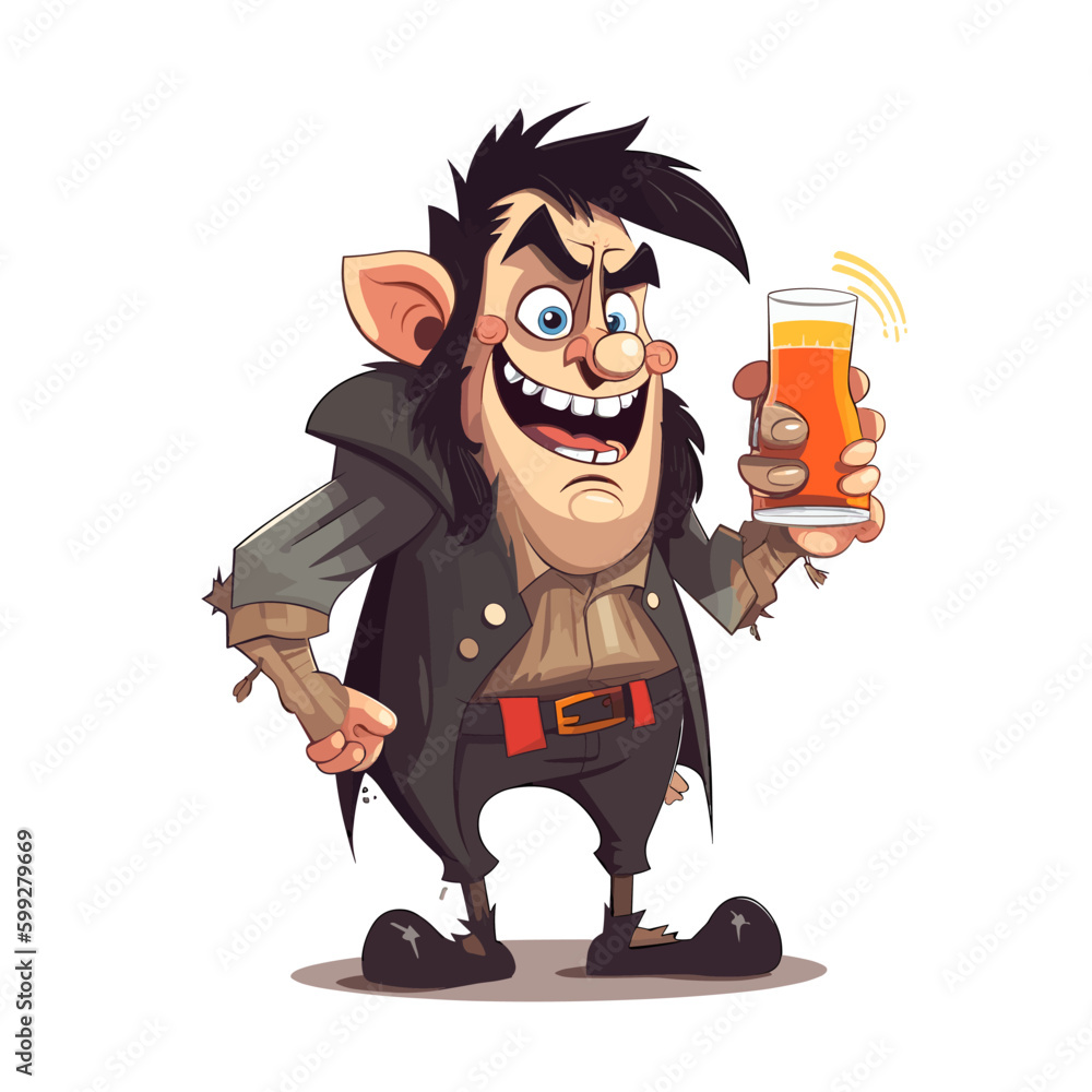 Cartoon character drinking beer in a pub. cartoon vector illustration ...