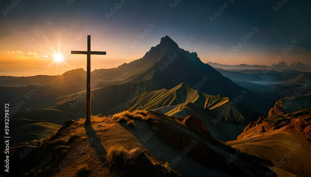 Illustrazione Stock Cross of jesus christ break barrier wire on calvary ...