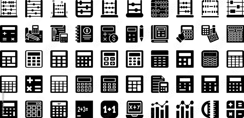 Mathematics Icon Set Isolated Silhouette Solid Icons With Education ...