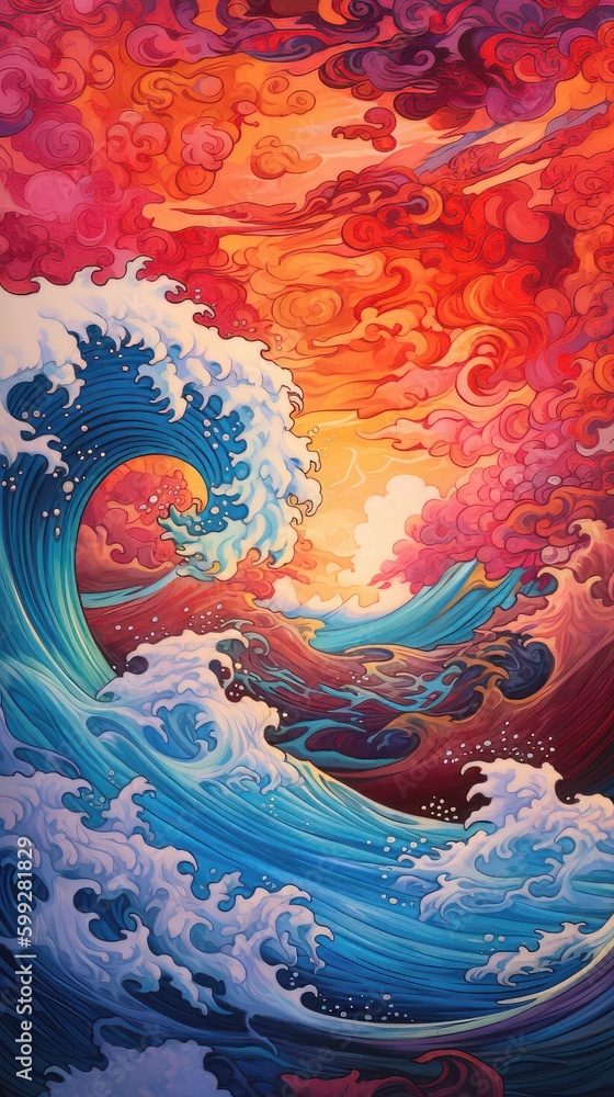Psychedelic Manga Ocean Wave": A Detailed Artistic Composition in ...