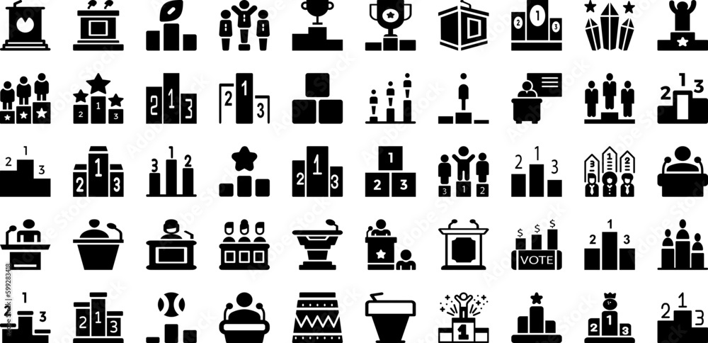 Podium Icon Set Isolated Silhouette Solid Icons With Sign, Vector, Line ...
