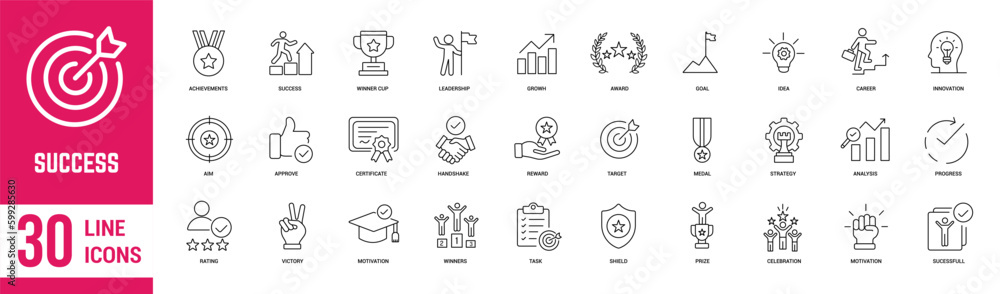 Success icon set. Successful, business, achievement, awards, victory ...