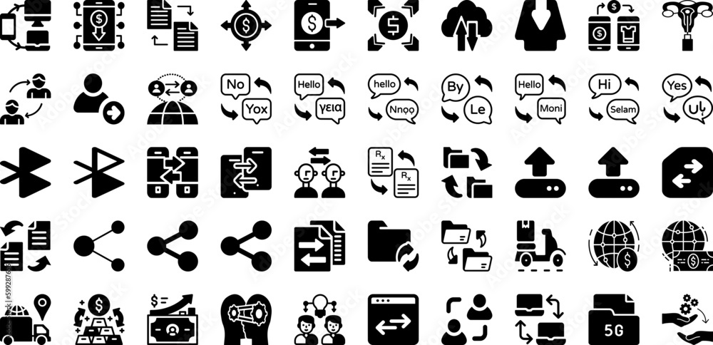 Transfer Icon Set Isolated Silhouette Solid Icons With Money, Transfer ... Transfer Icon Set Isolated Silhouette Solid Icons With Money, Transfer ...