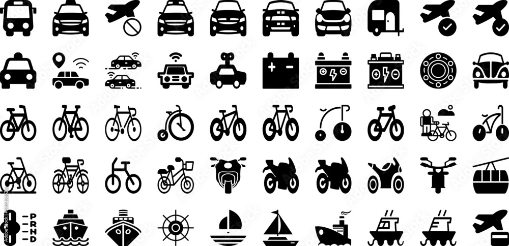 Vehicle Icon Set Isolated Silhouette Solid Icons With Transport, Car ...