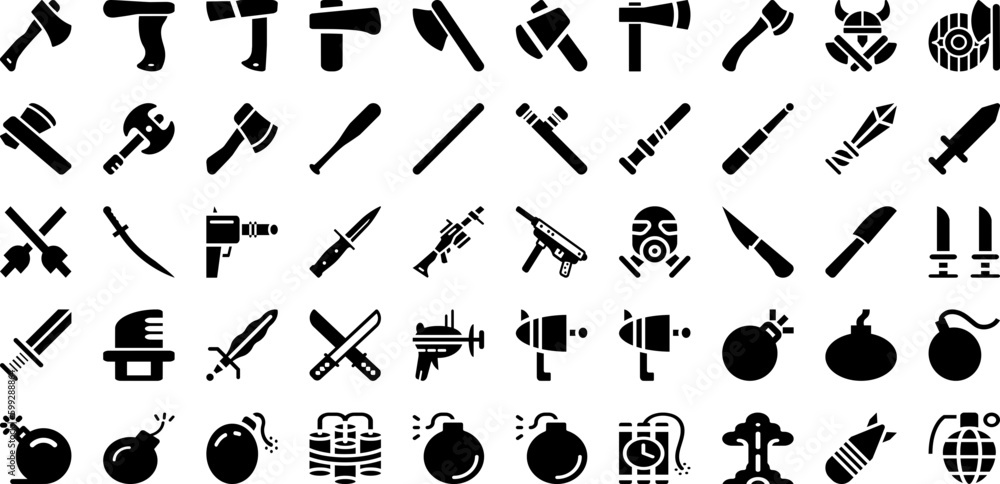 Weapon Icon Set Isolated Silhouette Solid Icons With Risk, Protection ...