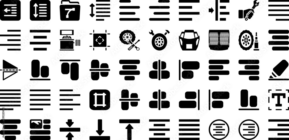 Align Icon Set Isolated Silhouette Solid Icons With Line, Vector ...
