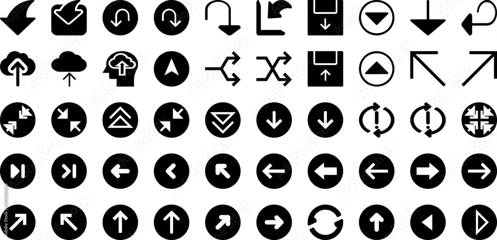 Arrow Icon Set Isolated Silhouette Solid Icons With Vector, Collection ...