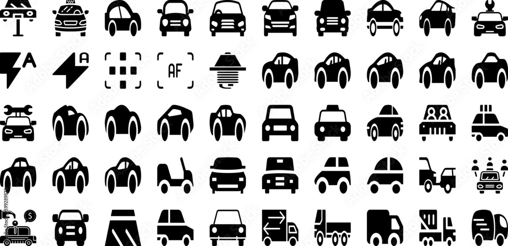 Auto Icon Set Isolated Silhouette Solid Icons With Symbol, Vehicle ...