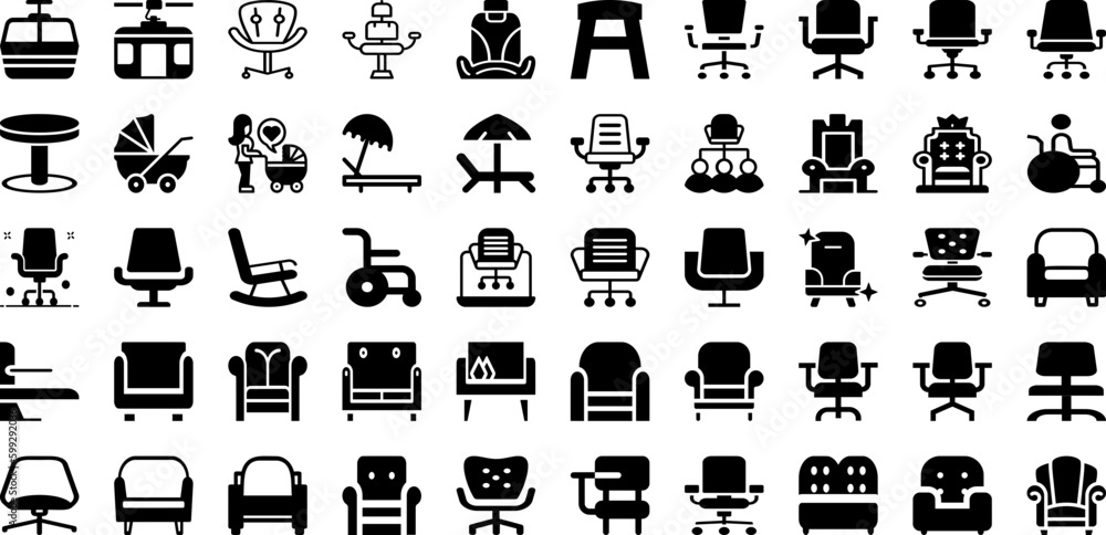 Chair Icon Set Isolated Silhouette Solid Icons With Office, Icon ...