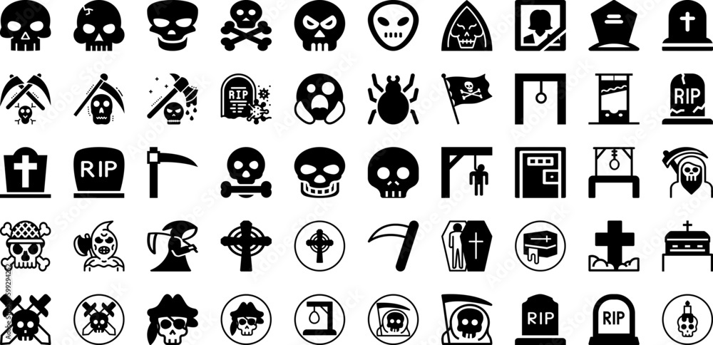 Death Icon Set Isolated Silhouette Solid Icons With Illustration, Death ...