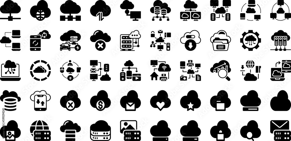 Data Icon Set Isolated Silhouette Solid Icons With Technology, Computer ...