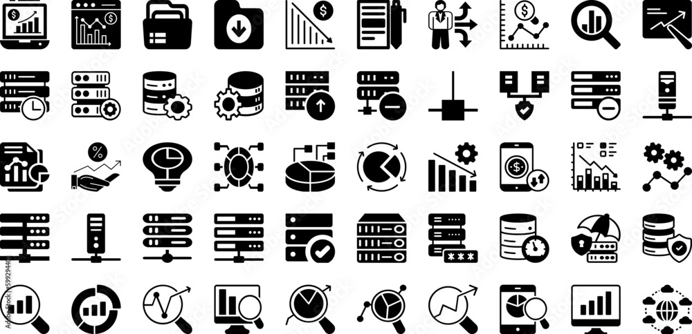 Data Icon Set Isolated Silhouette Solid Icons With Icon, Vector, Computer, Set, Symbol, Data ...