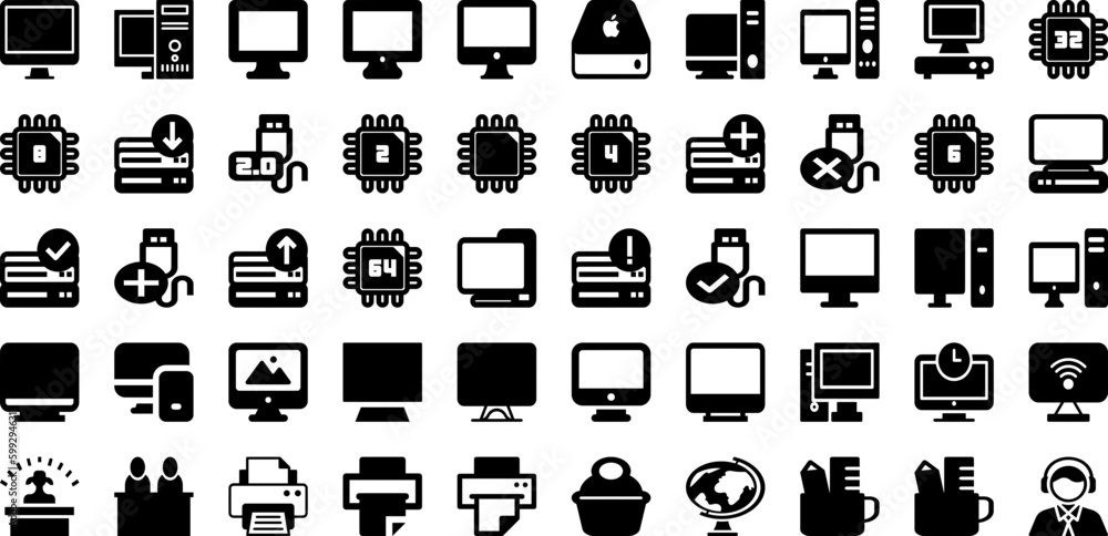 Desk Icon Set Isolated Silhouette Solid Icons With Work, Vector, Desk ...