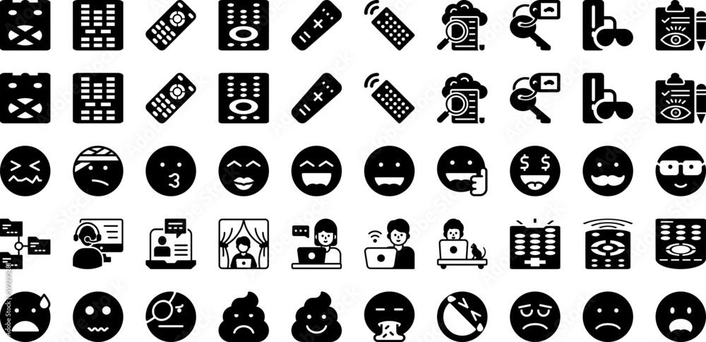 Emote Icon Set Isolated Silhouette Solid Icons With Symbol, Icon ...