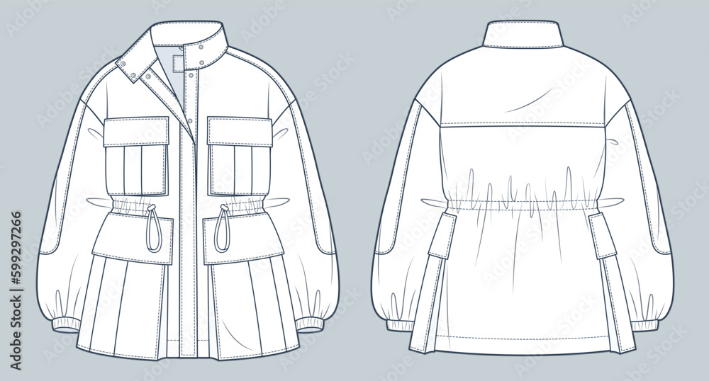Parka Jacket technical fashion Illustration. Drawstring Jacket fashion ...