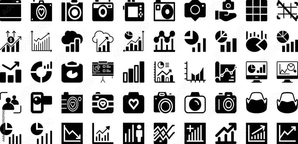 Graph Icon Set Isolated Silhouette Solid Icons With Diagram, Icon ...